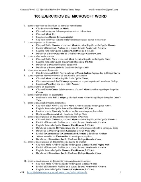 100 ejercicios de microsoft word | PDF