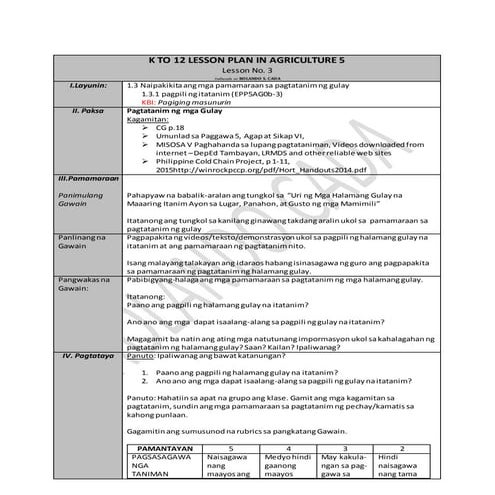 3 K to 12 Lesson Plan in Agriculture 5 | DOCX