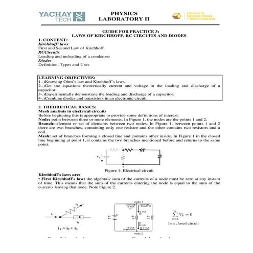Sesión de Laboratorio 3: Leyes de Kirchhoff, Circuitos RC y Diodos | PDF | Consumer Electronics ...
