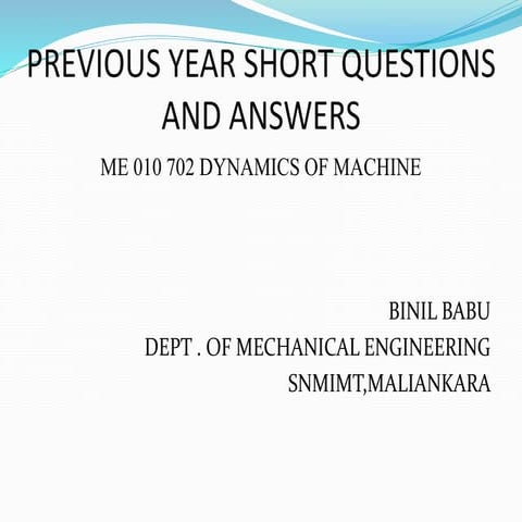 ME 010 702 Dynamics of Machines | PPTX