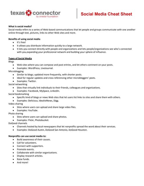 Social Media Cheat Sheet that you can use to create a good template | PDF