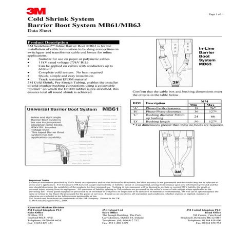 3M Cold Shrink MB61 MB63 Barrier Boot Systems For High Voltage HV ...