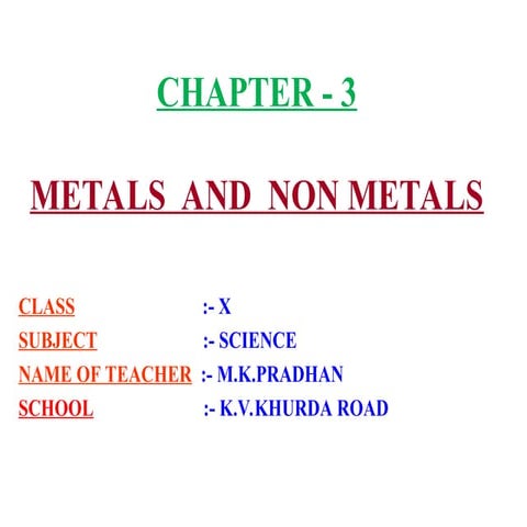 Ncert class 10 - science - chapter 3 - metals and non-metals | PPTX