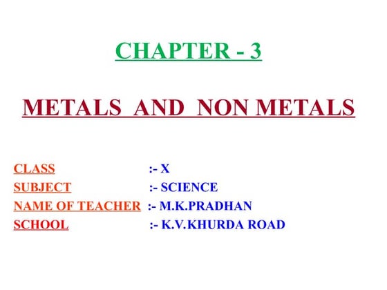METALS AND NON-METALS. For class 10 CBSE | PPTX