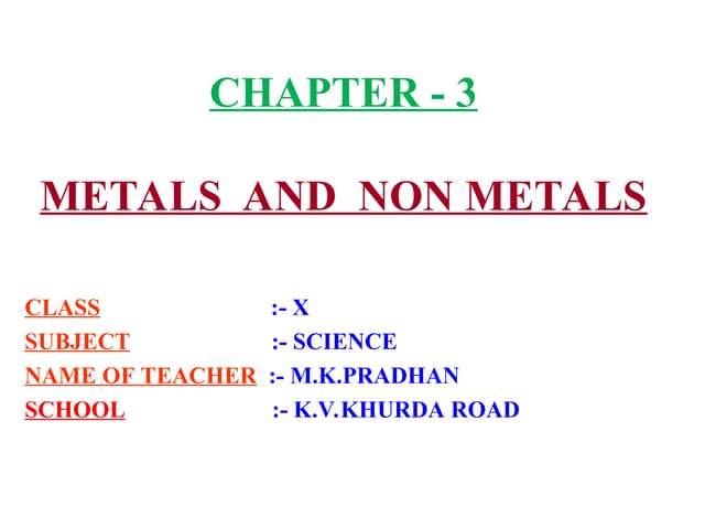 Metals and Non metals - Activities with solution | class X | PPTX