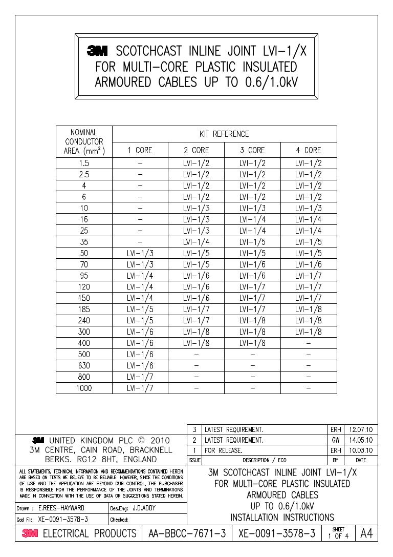 3M LVI-1 Scotchcast Resin Cable Joints - Jointing Instruction