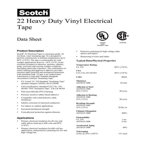 3M Scotch 22 Heavy Duty Vinyl Electrical Tape - 3M PVC Insulation ...