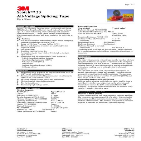 3M Scotch 23 Tape - 3M Scotch Self-Amalgamating Rubber EPR Tapes | PDF
