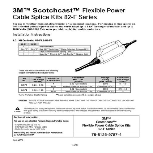 3M Scotchcast Flexible & Trailing Power Cable Splice Kits 82-F | PDF