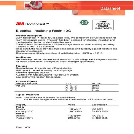 3M Scotchcast Resin - No. 40G Epoxy Resin | PDF