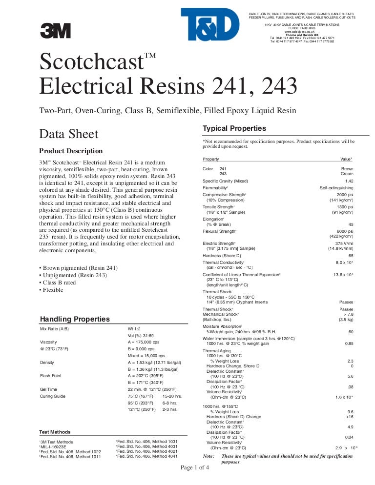 3M Scotchcast Resin, Epoxy Resin 241