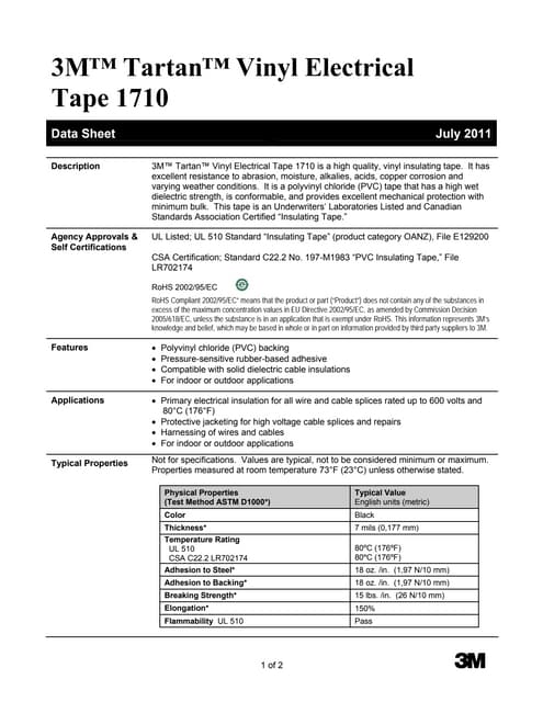 Plymouth Premium 85 CW Vinyl Plastic Electrical Tapes | PDF