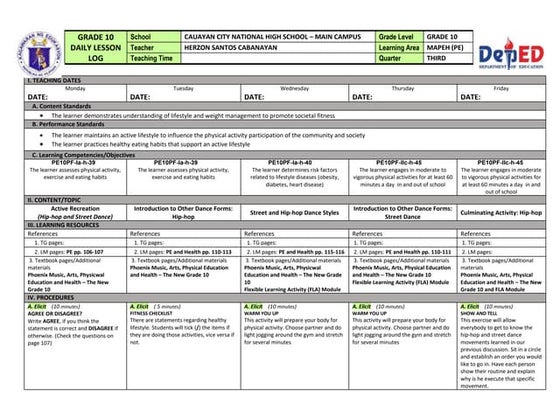 Quarter 2 Grade 9 in PE DLL Week 2.pdf | Educational Assessment | Education