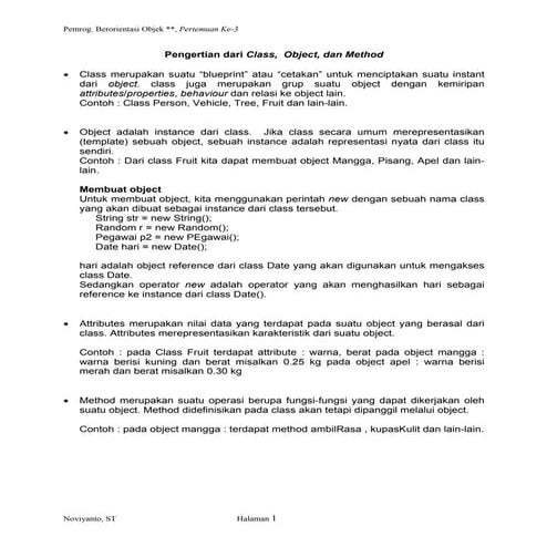 P.3 media 2 class, objek, method pada java | PPTX