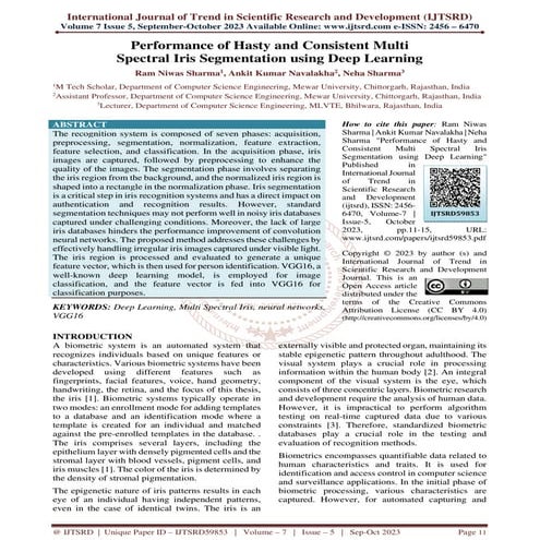 Performance Of Hasty And Consistent Multi Spectral Iris Segmentation Using Deep Learning Pdf