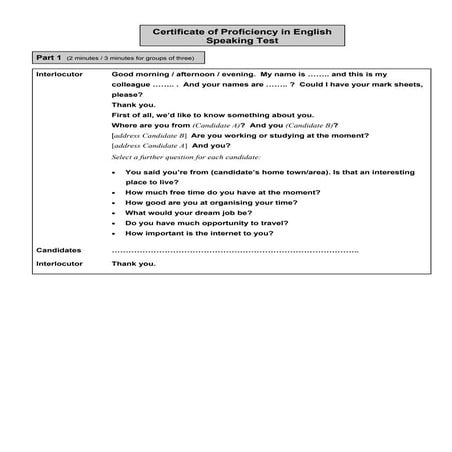 3 proficiency 2013 speaking test (examiner notes) | PDF