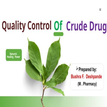 Quality control of crude drug Pharmacognosy | PPTX