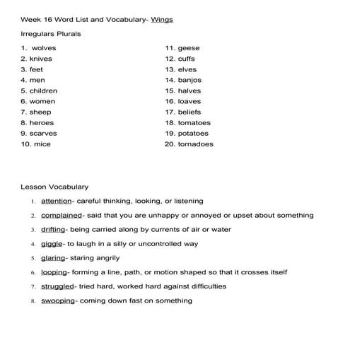 3rd Grade- Unit 4 Word Lists and Vocabulary | PDF
