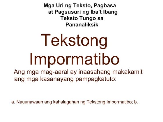 Module 1-Uri ng Teksto-Pagbasa at Pagsulat | PPT