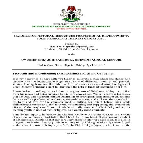 Harnessing Natural Resources For National Development: Solid Minerals ...