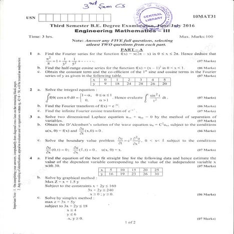 3rd Semester (June-2016) Computer Science and Information Science Engineering Question Paper | PDF