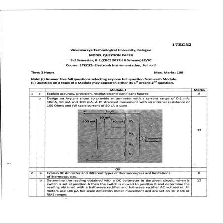 3rd semester EC VTU CBCS 2017 Scheme Model question papers | PDF