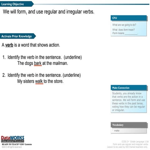3rd ela l_1.0d_form_use_reg_irreg_verbs_dw_ccss | PPT