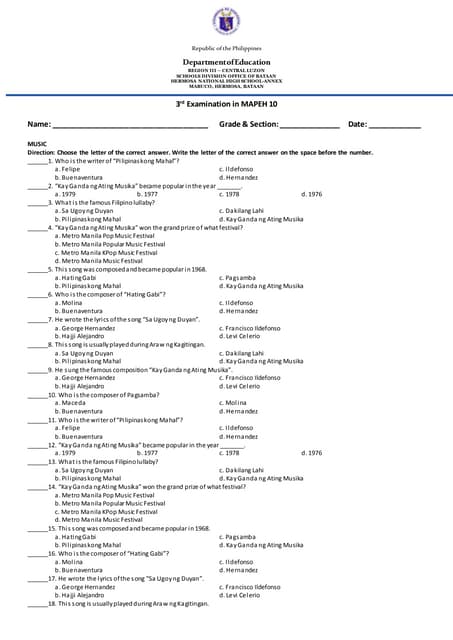 1st-Q-Mapeh-9-Exam (1).pdf | Educational Assessment | Education