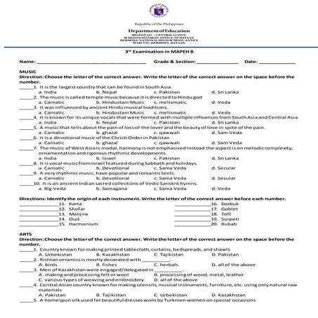 3rd Examination in MAPEH 8.docx