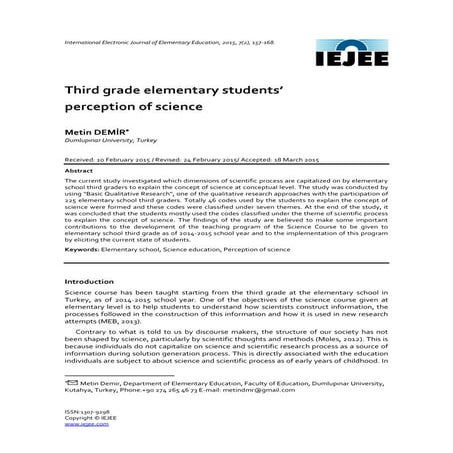 3rd grade of elementary student perceptions of science | PDF