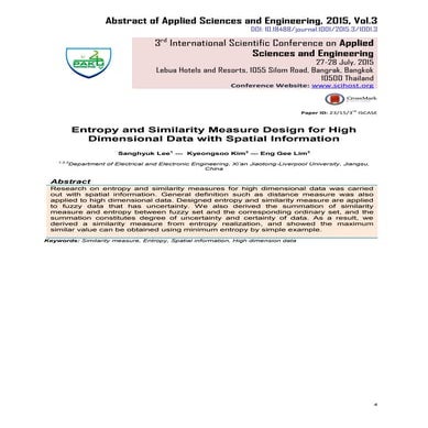 Entropy and Similarity Measure Design for High Dimensional Data with Spatial Information | PDF