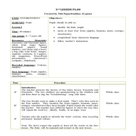 3rd lesson plan fruits niki papaeftsthiou | DOCX