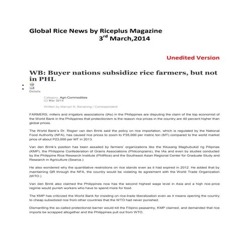 3rd march,2014 monday daily rice e newsletter by riceplus magazine ...