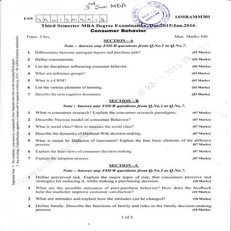 3rd Semester MBA (Dec-2015; Jan-2016) Question Papers | PDF