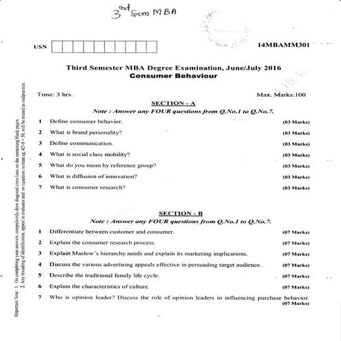 3rd Semester MBA (Jun-2016) Question Papers | PDF