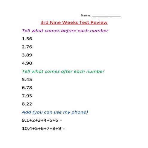3rd nine weeks test review | RTF