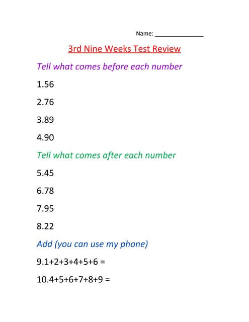 3rd Grade Class: Bell Work | PDF