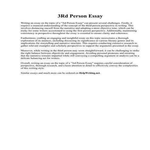3Rd Person Essay. Online assignment writing service. | PDF