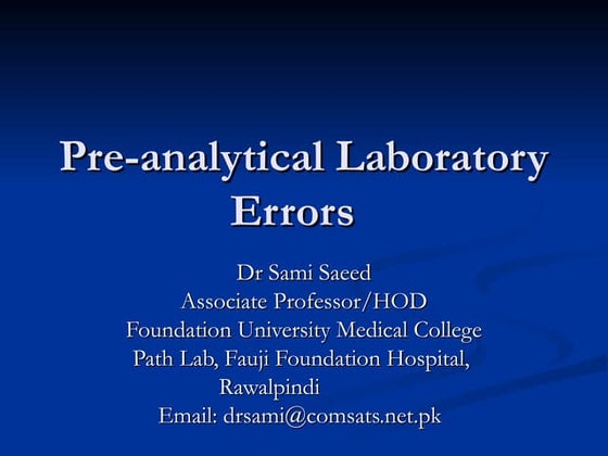 Pre Analytical Errors Ppt
