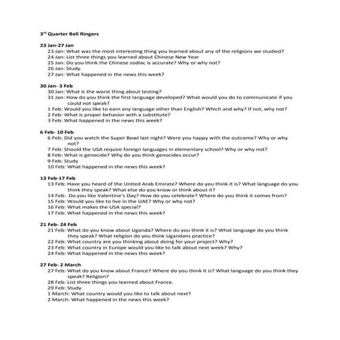 3rd quarter bell ringers | DOC