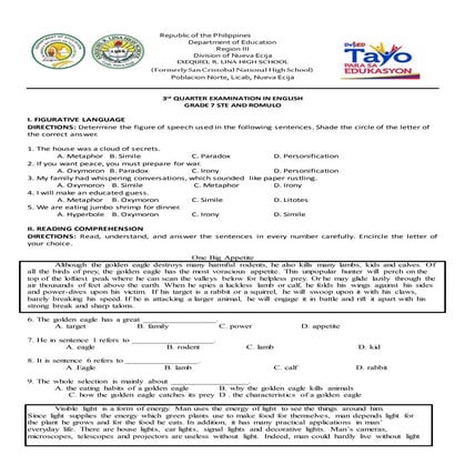 3rd quarter exam english | DOCX