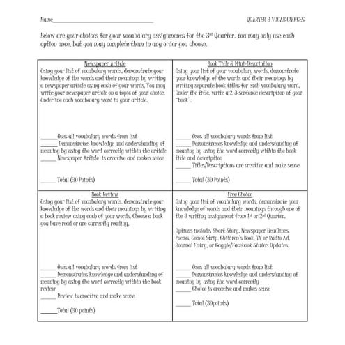 3rd Quarter Vocab Choices | DOCX