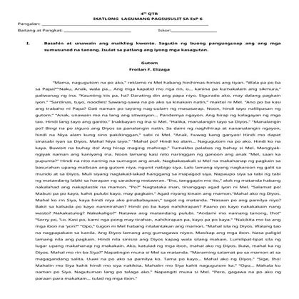 3rd SUMMATIVE-EsP-QTR 4 (2).docx- Summativein Edukasyon sa Pagpapakatao - Grade 6 | DOCX