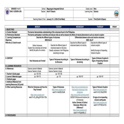 SCIENCE 9 THIRD QUARTER DAILY LESSON PLAN WEEK 1 | DOCX