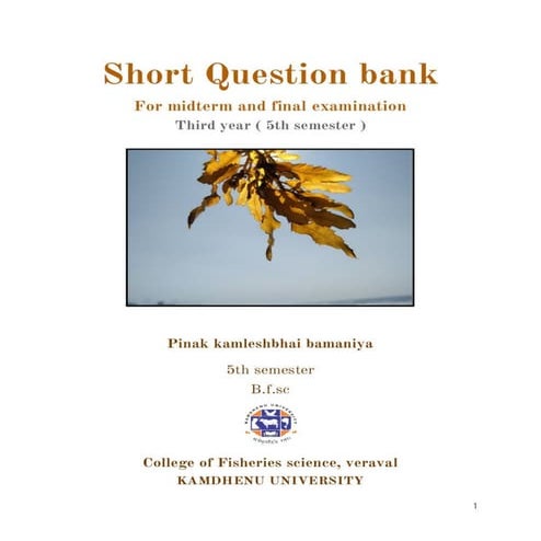 FISHERIES QUESTION BANK (5th sem) | PDF