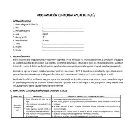 3ro Programación Anual de Ingles planificación anual | DOC