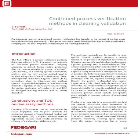 White paper - Continued process verification methods in cleaning validation | PDF | Free Download
