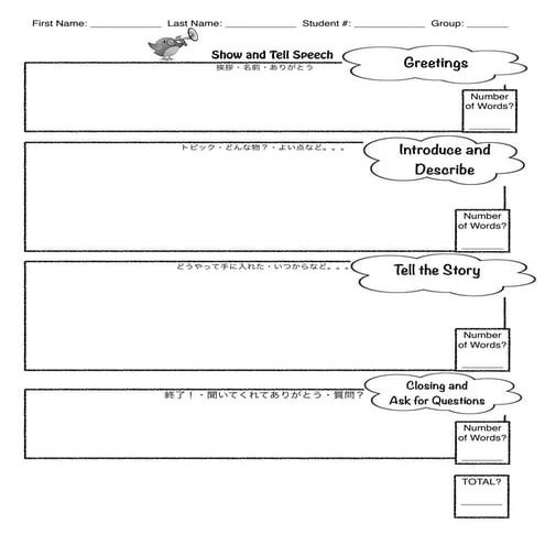 Show and tell speech rubric