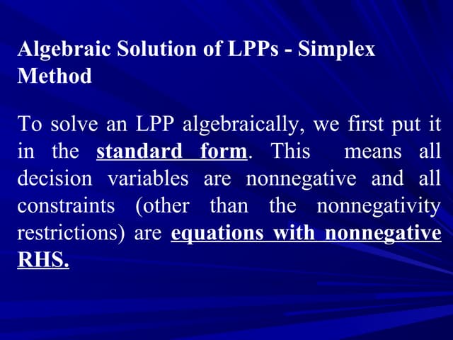 Canonical form and Standard form of LPP | PPTX