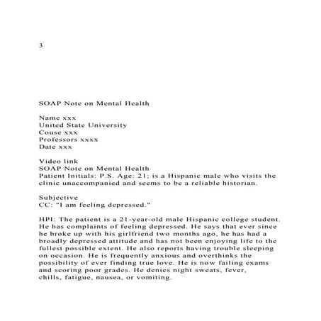 3SOAP Note on Mental HealthName xxx United S | DOCX | Substance Abuse ...